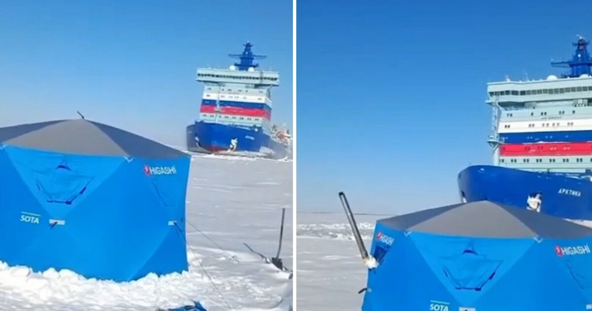 KIJK | Russische ijsbreker vaart bijna over tent op Noordpoolijs ...