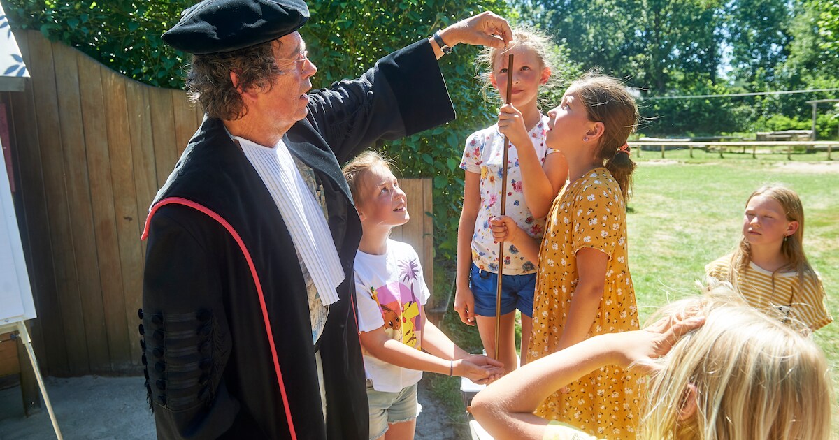 Professor in toga geeft in de bloedhitte college op de ...