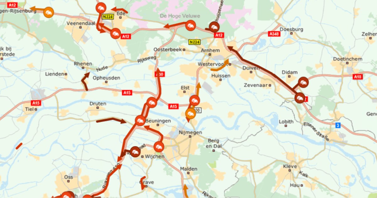 Enorm drukke ochtendspits: files op A12, A15, A50, A73 én A325 ...