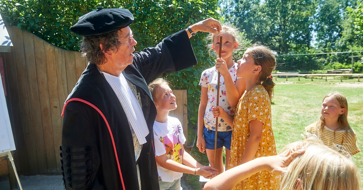 Professor in toga geeft in de bloedhitte college op de ...